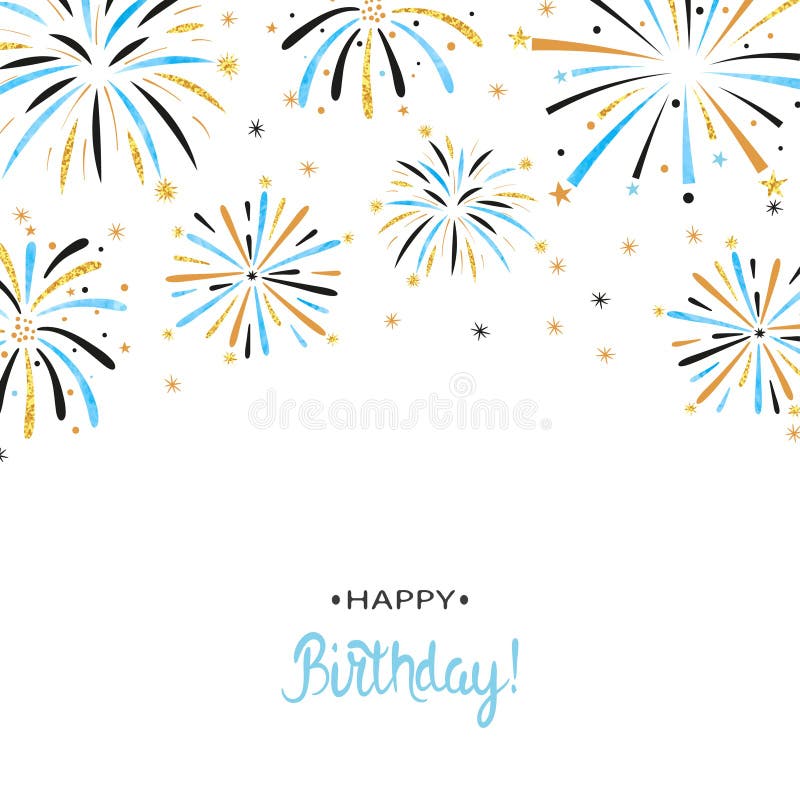 Birthday Card Design with Hand Drawn Fireworks. Celebration Vector ...