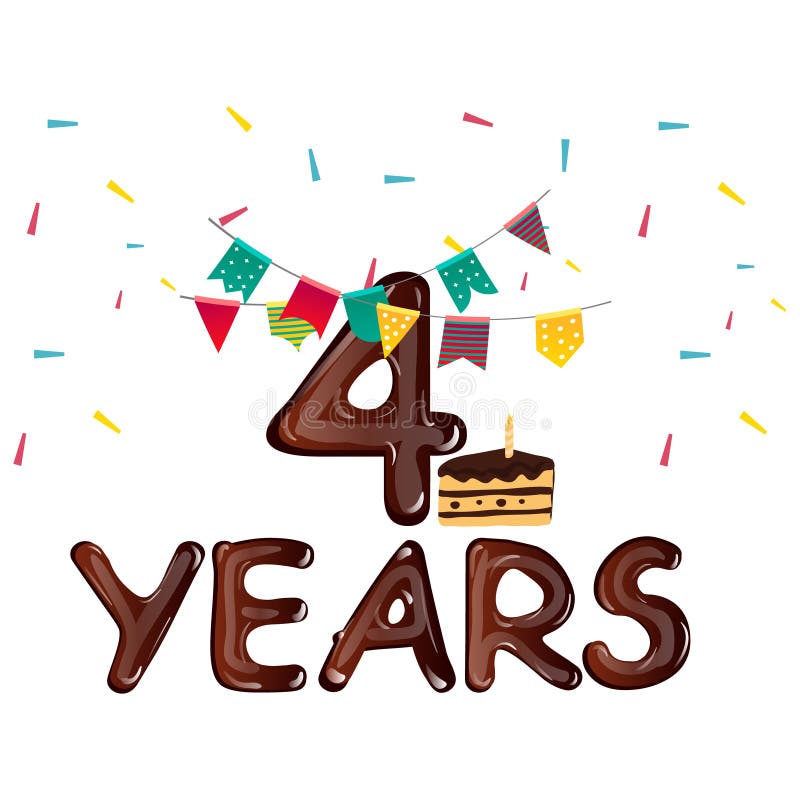 Birthday Card , for Four Years with Cake Stock Vector - Illustration of ...