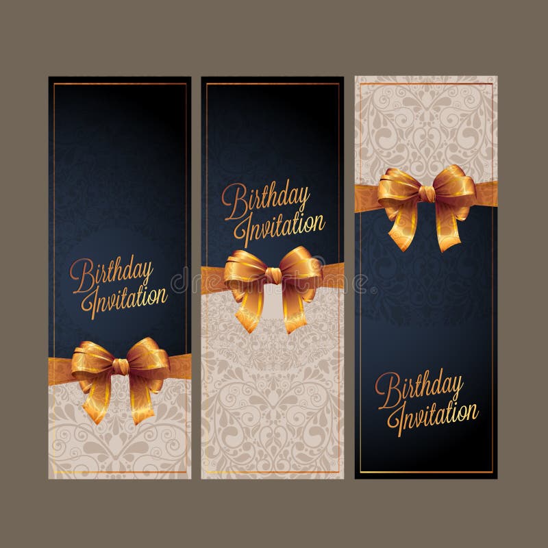 Birthday Card with Gold Ribbon Vector Design Stock Vector ...