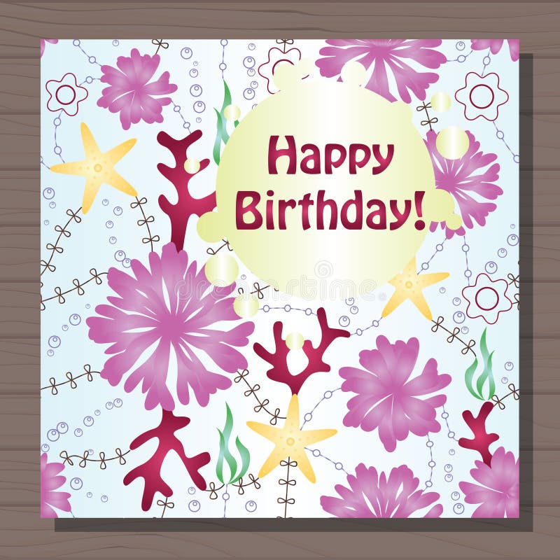Birthday Card with Gradient Flowers Stock Illustration - Illustration ...