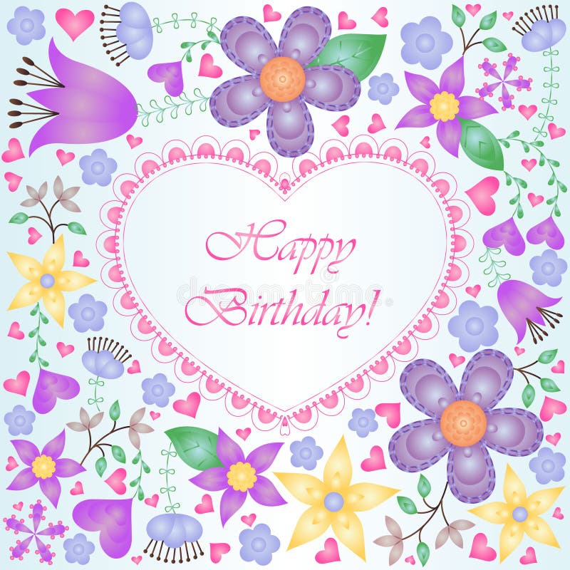 Birthday Card with Gradient Flowers Stock Illustration - Illustration ...