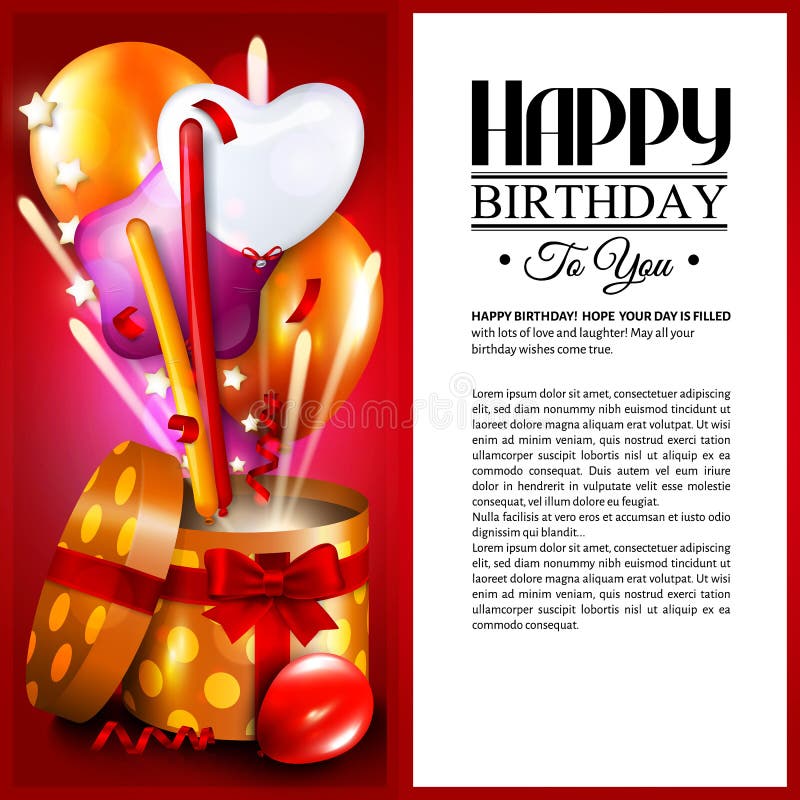 Birthday Card with Open Gift Box, Balloons and Stock Vector ...