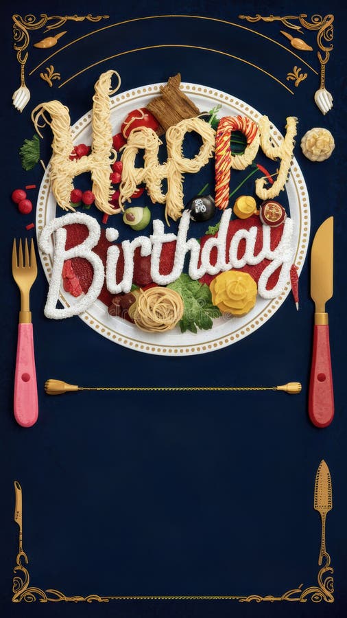 A Birthday Card with a Plate of Spaghetti and Forks, AI Stock Photo ...