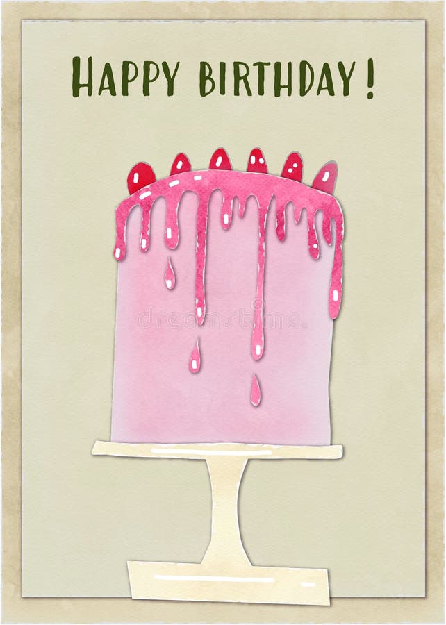 Birthday Card with Strawberry Cake. Paper Application Stock ...