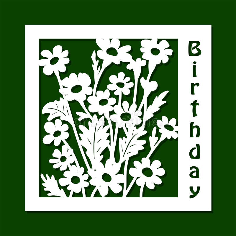 Birthday Card Template with Bouquet of Flowers. Cutting Layout Stock ...