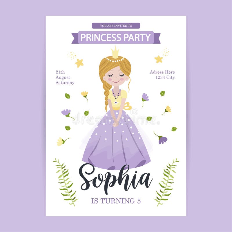 Birthday Card Template with Princess Stock Vector - Illustration of ...