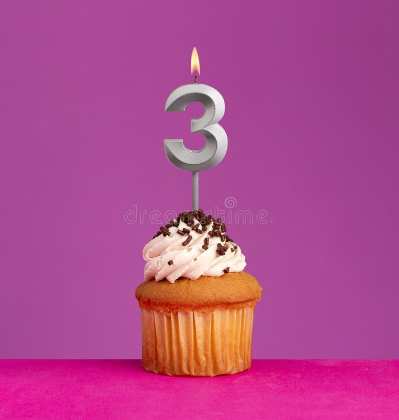 Birthday Card Violet Background Candle Number 3 Stock Photos - Free ...