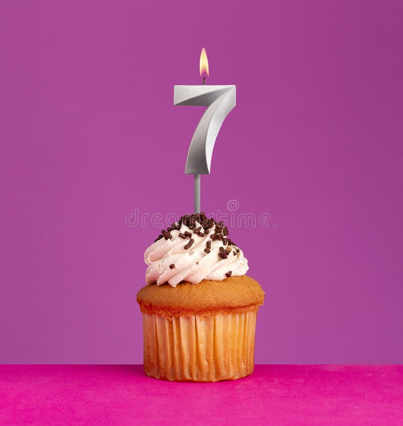 Birthday Card Violet Background Candle Number 7 Stock Photos - Free ...