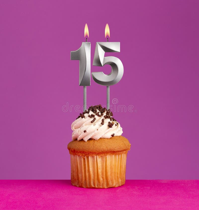 Birthday Card on Violet Background - Candle Number 15 Stock ...