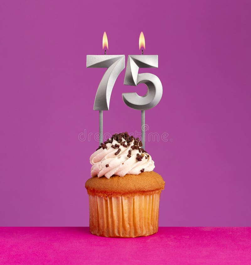 Birthday Card on Violet Background - Candle Number 75 Stock ...