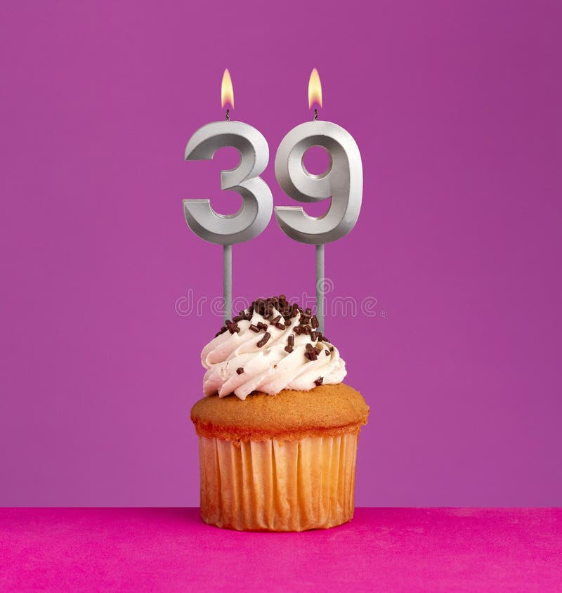 Birthday Card on Violet Background - Candle Number 39 Stock Photo ...