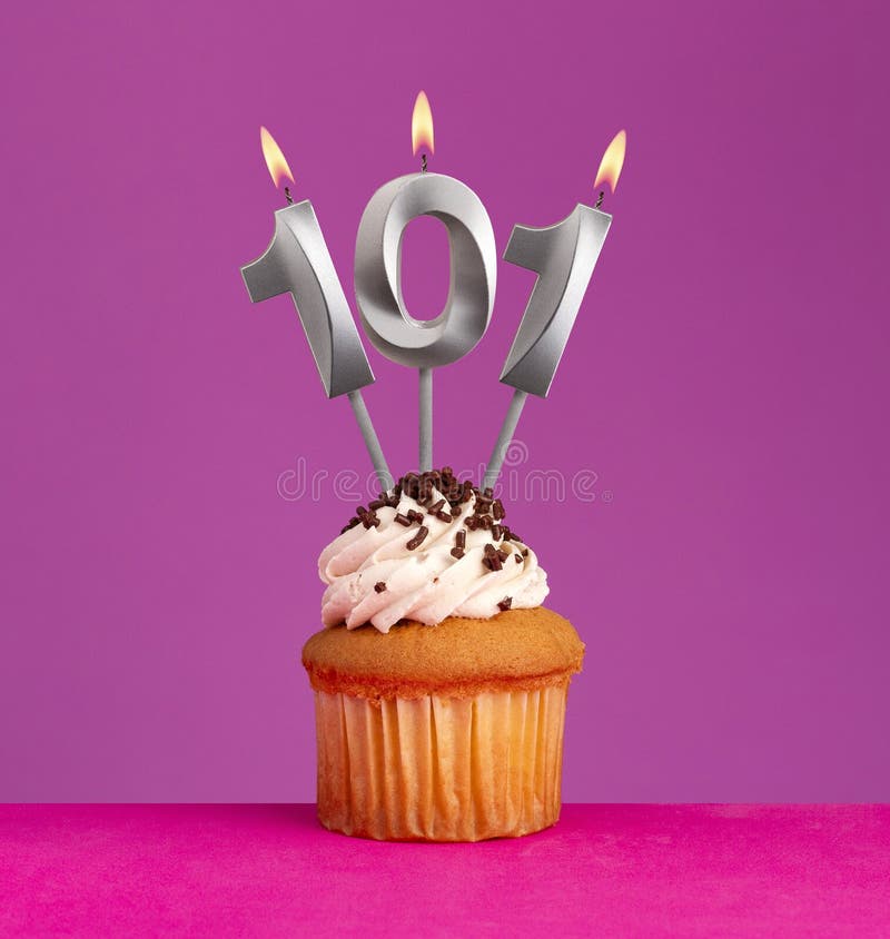 Birthday Card on Violet Background - Candle Number 101 Stock Photo ...