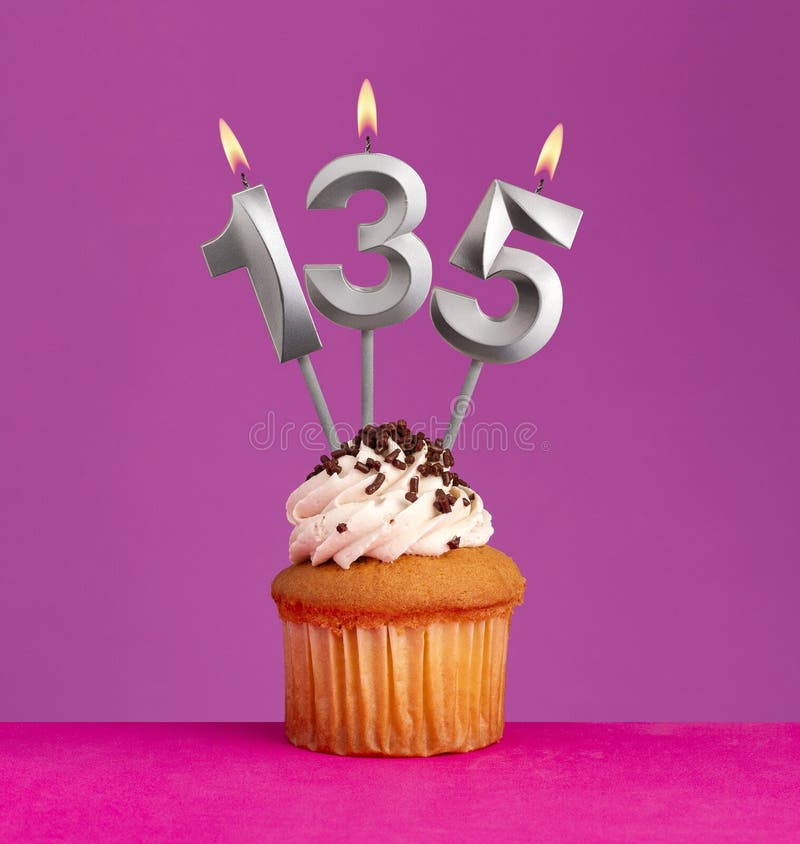 Birthday Card on Violet Background - Candle Number 135 Stock Image ...