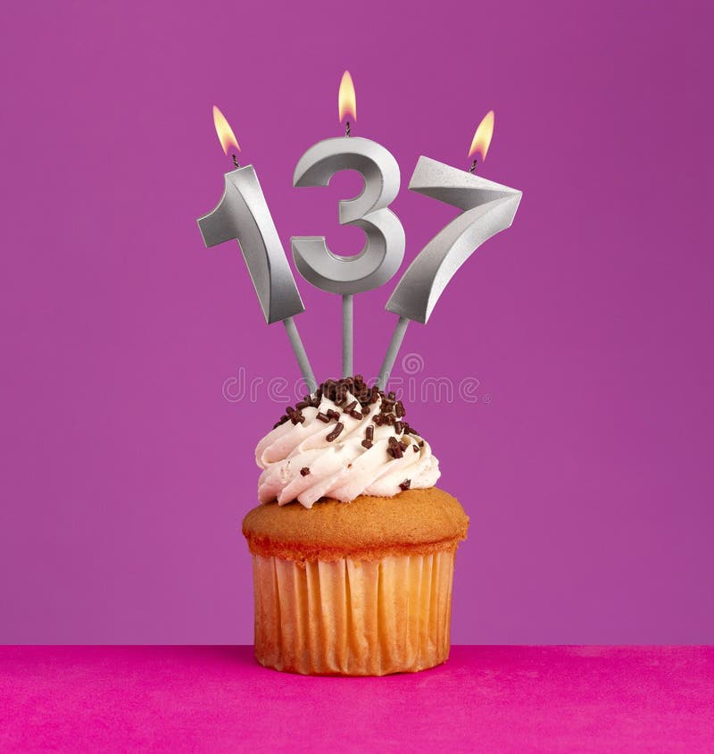 Birthday Card on Violet Background - Candle Number 137 Stock Image ...