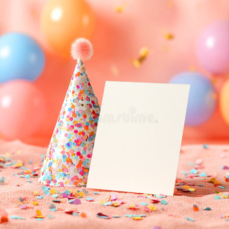 Birthday Celebration Blank Card Party Hat with Confetti Stock ...
