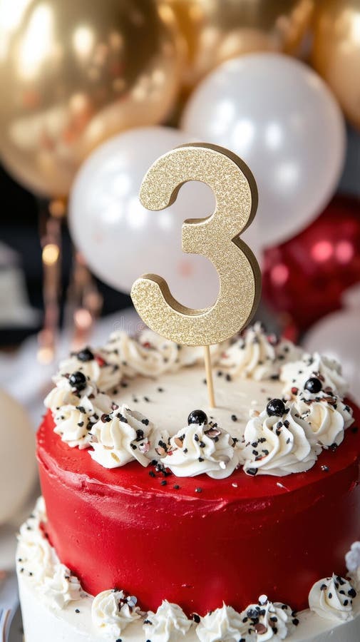Birthday Celebration Cake with Number Three Topper and Decorative ...