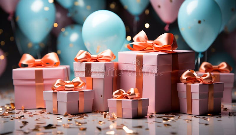 Birthday Celebration with a Large Stack of Wrapped Gift Boxes Generated ...