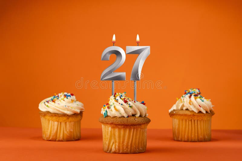 Birthday Celebration in Orange Color - Candle Number 27 Stock Image ...