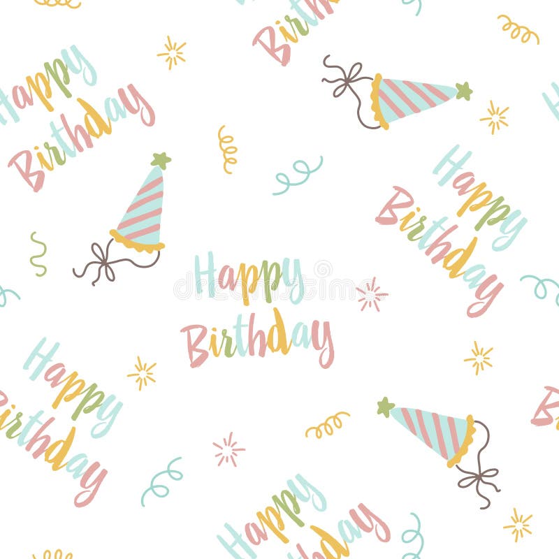 Birthday Celebration Pattern with Party Hats and Confetti Stock ...
