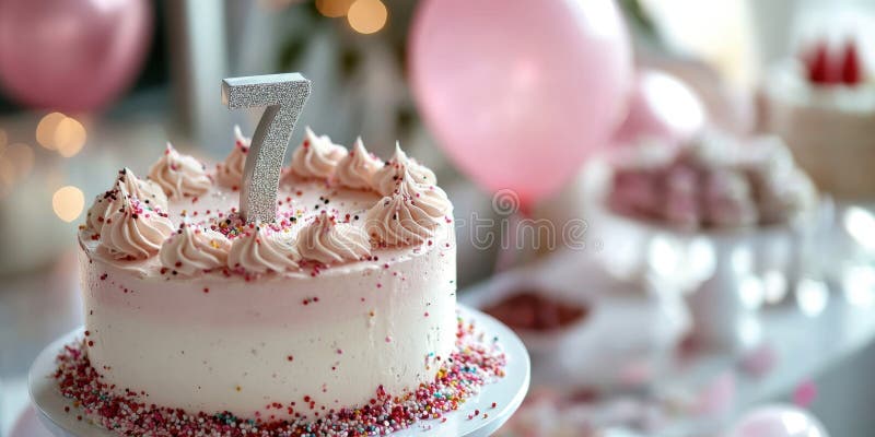 Birthday Celebration with a Pink Themed Cake for a Seventh Birthday ...