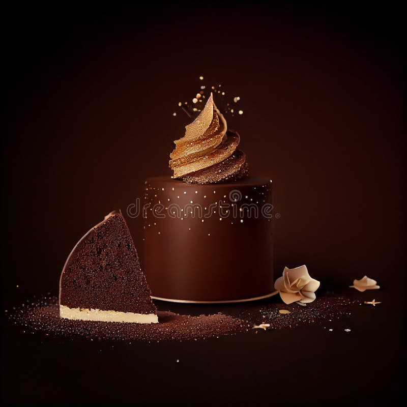 Birthday Chocolate Cake with Decorations and Piece of Biscuit Cake ...