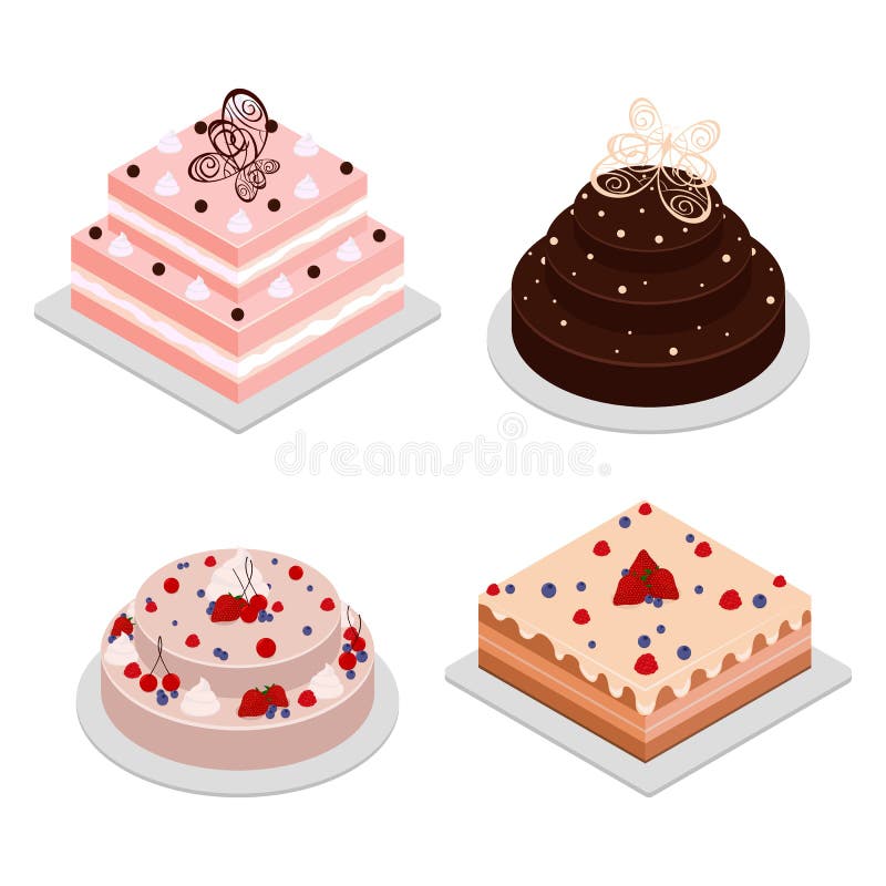 Isometric cakes collection stock vector. Illustration of cherry - 178441573
