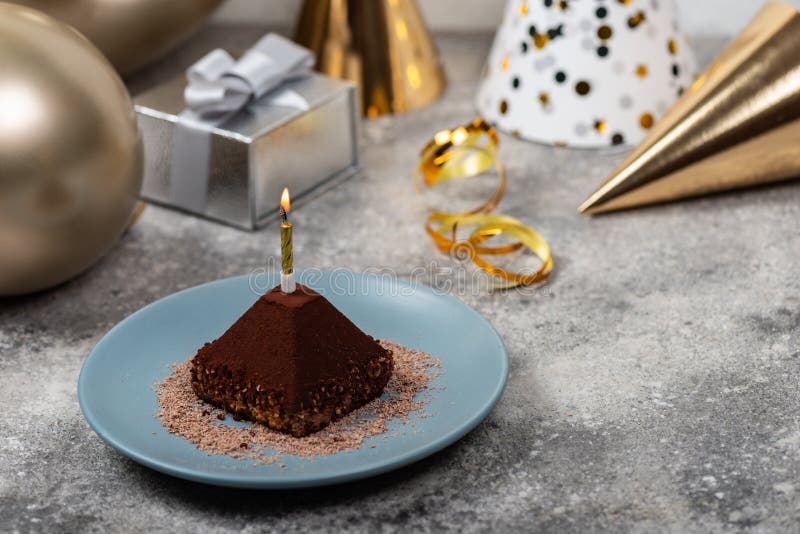 Birthday Chocolate Cake with One Candle Stock Image - Image of dessert ...