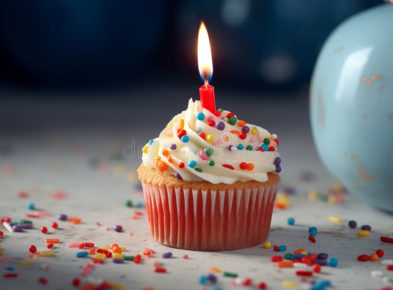 Birthday Cupcake with Candle. Illustration AI Generative Stock ...