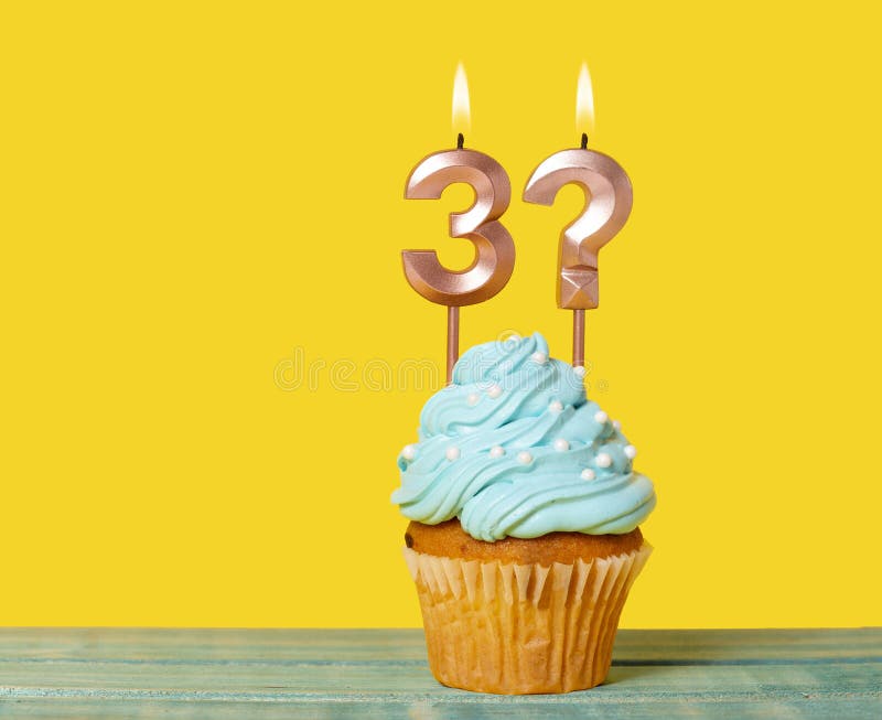 Birthday Cupcake with Candle Number 3 and Question Mark Stock Photo ...