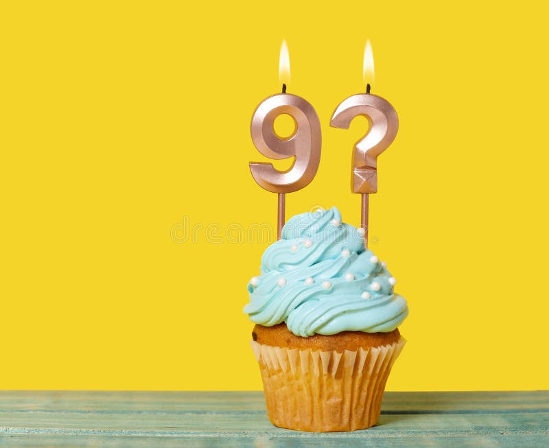 Birthday Cupcake with Candle Number 9 and Question Mark Stock Photo ...