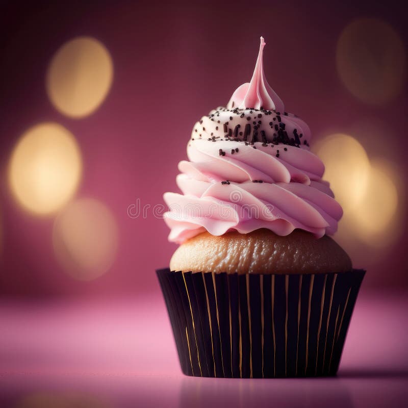Birthday Cupcake on Pink. Illustration AI Generative Stock Illustration ...