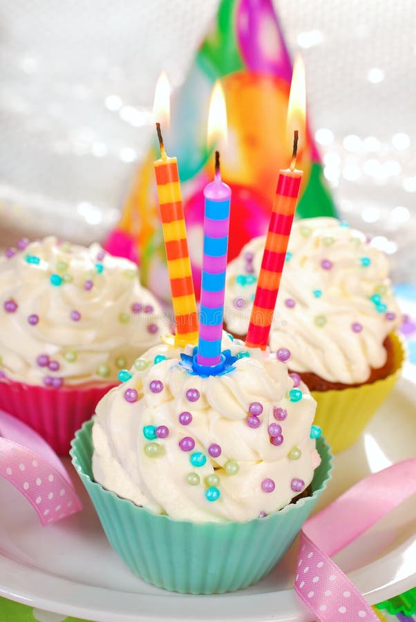 Birthday Cupcake Three Candles Stock Photos - Download 350 Royalty Free ...