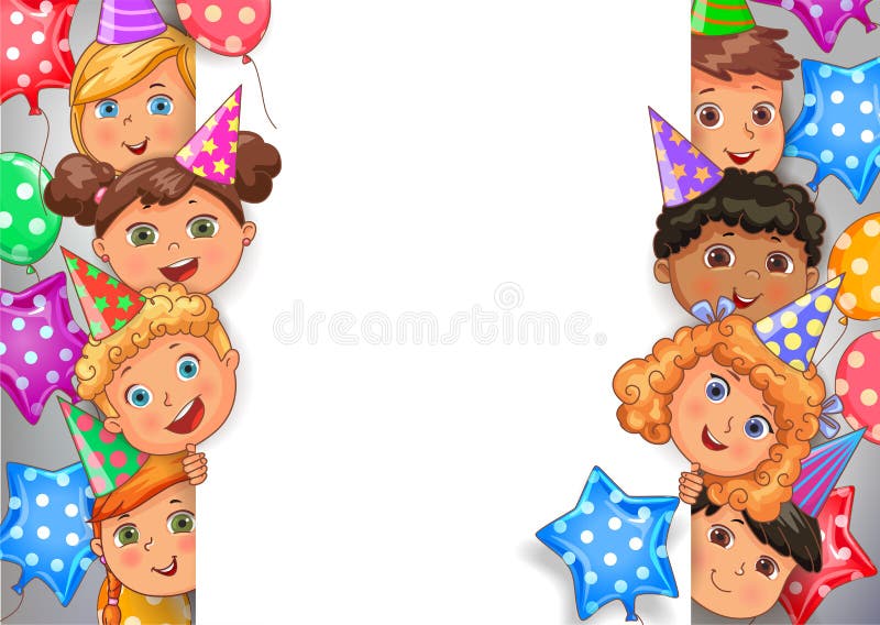 Birthday Vector Design Banner White Blank with Faces Cute Kids Stock ...