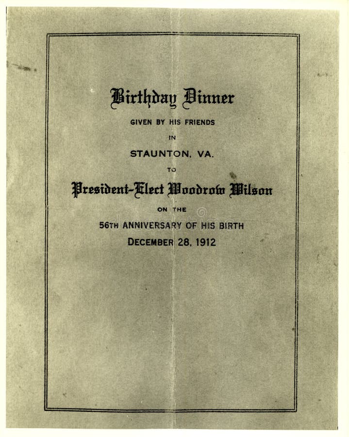 Birthday Dinner Menu For President-elect Wilson Picture. Image: 222353641