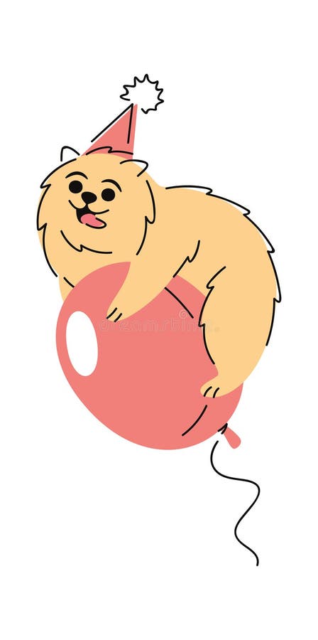 Birthday Dog Character Flying Balloon Stock Vector - Illustration of ...