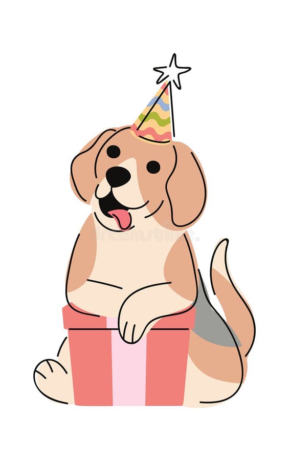 Birthday Dog Holding Gift Box Stock Illustration - Illustration of ...