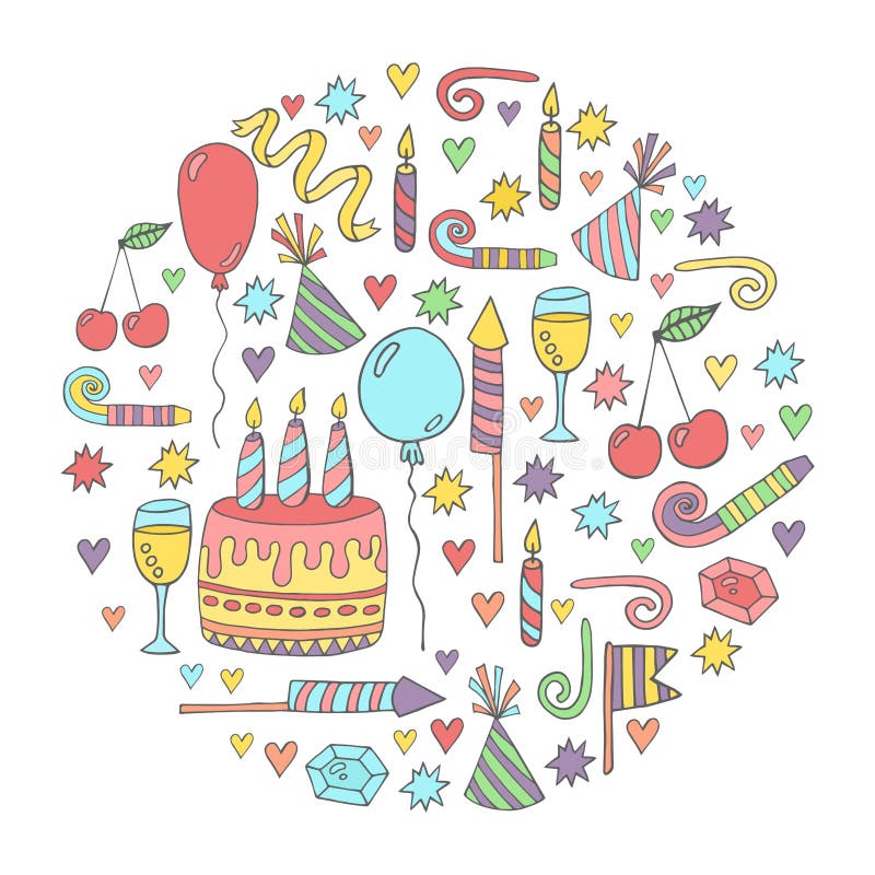 Birthday Doodles Collection Stock Vector - Illustration of birthday ...