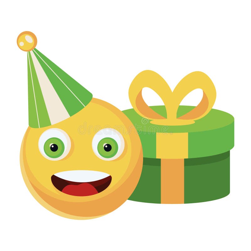 Birthday Emoji with Present Stock Illustration - Illustration of happy ...
