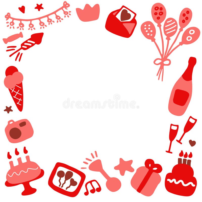 Birthday Frames. Celebration B-day Icon Set. Hand Drawn Elements Stock ...