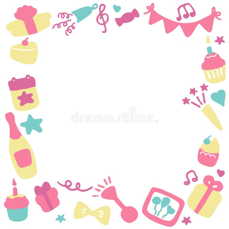 Birthday Frames. Celebration B-day Icon Set. Hand Drawn Elements Stock ...
