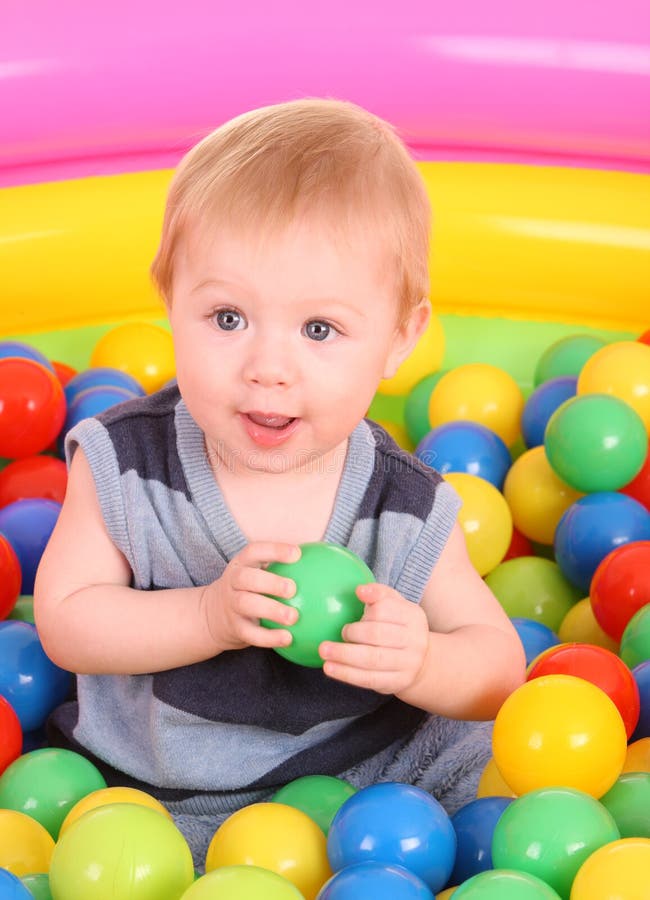 Birthday of Fun Boy in Color Balls. Stock Image - Image of recreational ...