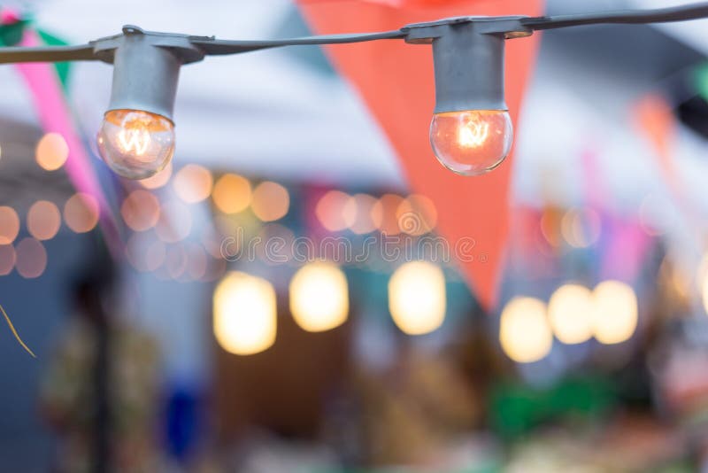 Birthday Garden Party, Lights Bulb, Party Flags Stock Image - Image of ...