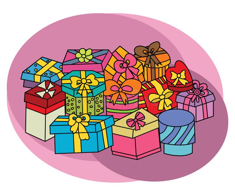 Birthday Gift Boxes Design Set. Cartoon Free Hand Draw Doodle Stock ...