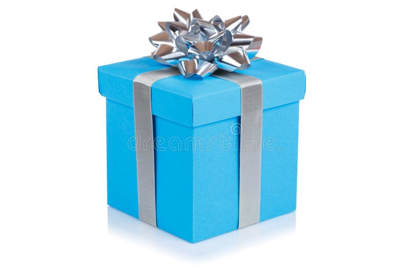 Birthday Gift Christmas Present Light Blue Box Isolated on White Stock ...