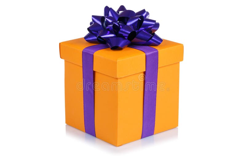 Birthday Gift Christmas Present Orange Box Isolated on White Stock ...
