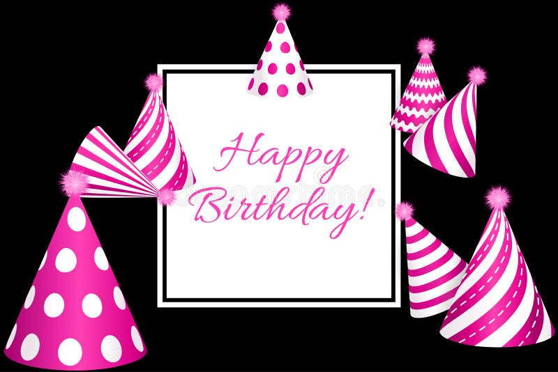 Birthday Greeting Card with Party Hats, Bunting Flags and Balloons ...