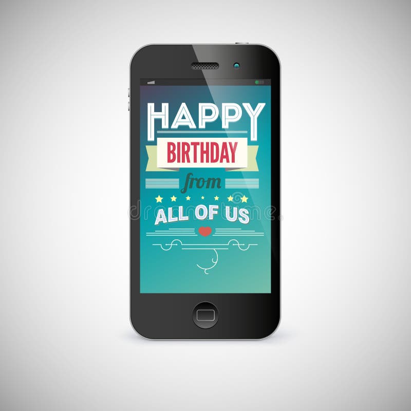 Birthday Greeting Card on Screen of Mobile Phone Stock Illustration ...
