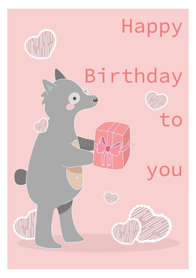 Birthday Greeting Card, Wolf with a Gift Stock Vector - Illustration of ...