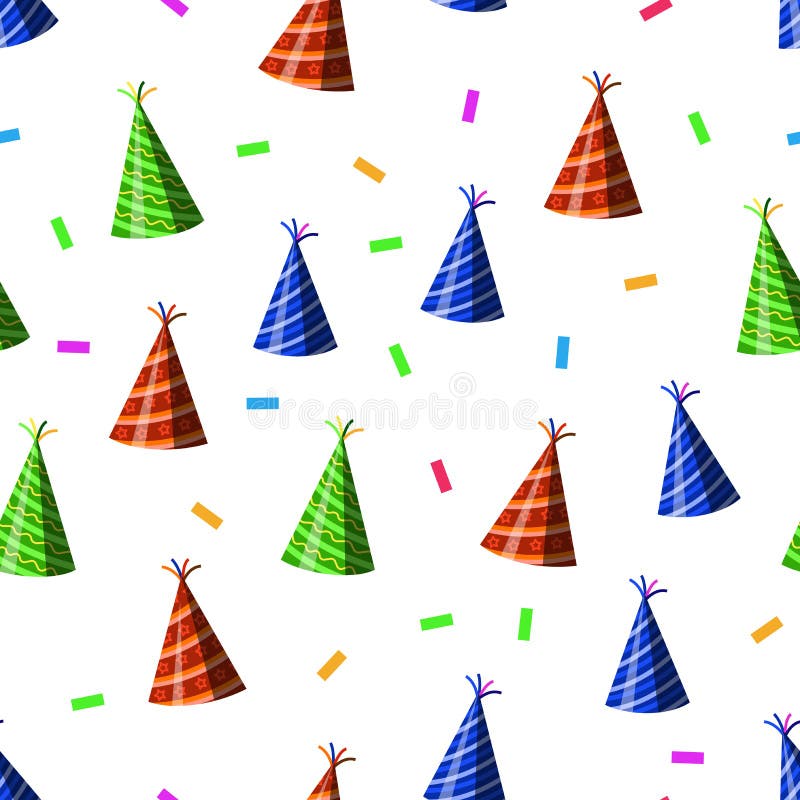 Birthday Hats and Confetti`s Pattern Vector Stock Vector - Illustration ...