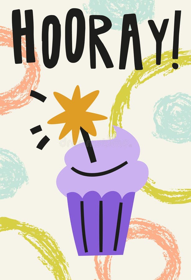 Birthday Hooray Poster with Brush Strokes Stock Vector - Illustration ...